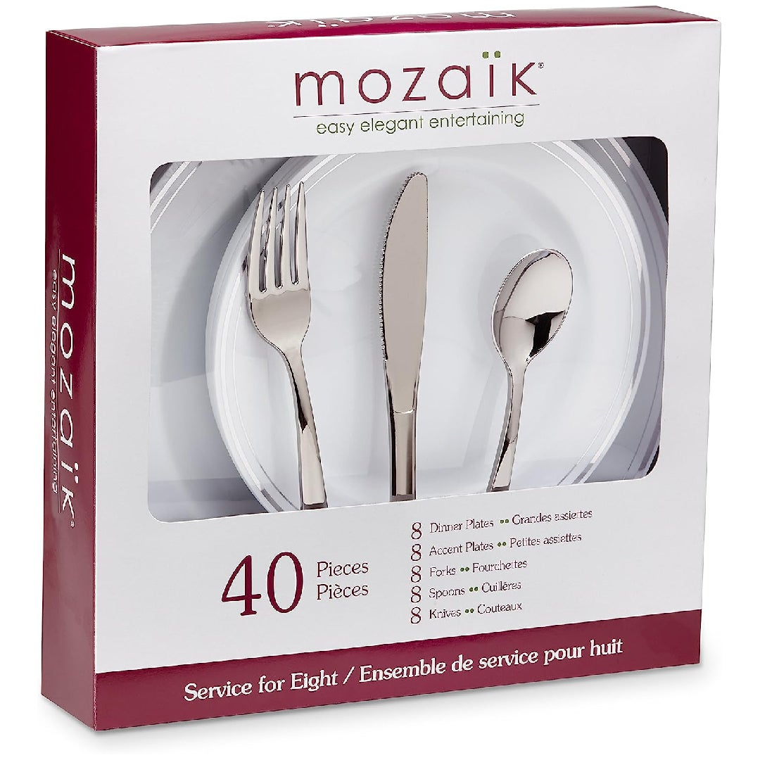 MOZAIK SERVICE #03488 PEARL WHITE PLATES & CUTLERY – Universal Wholesale